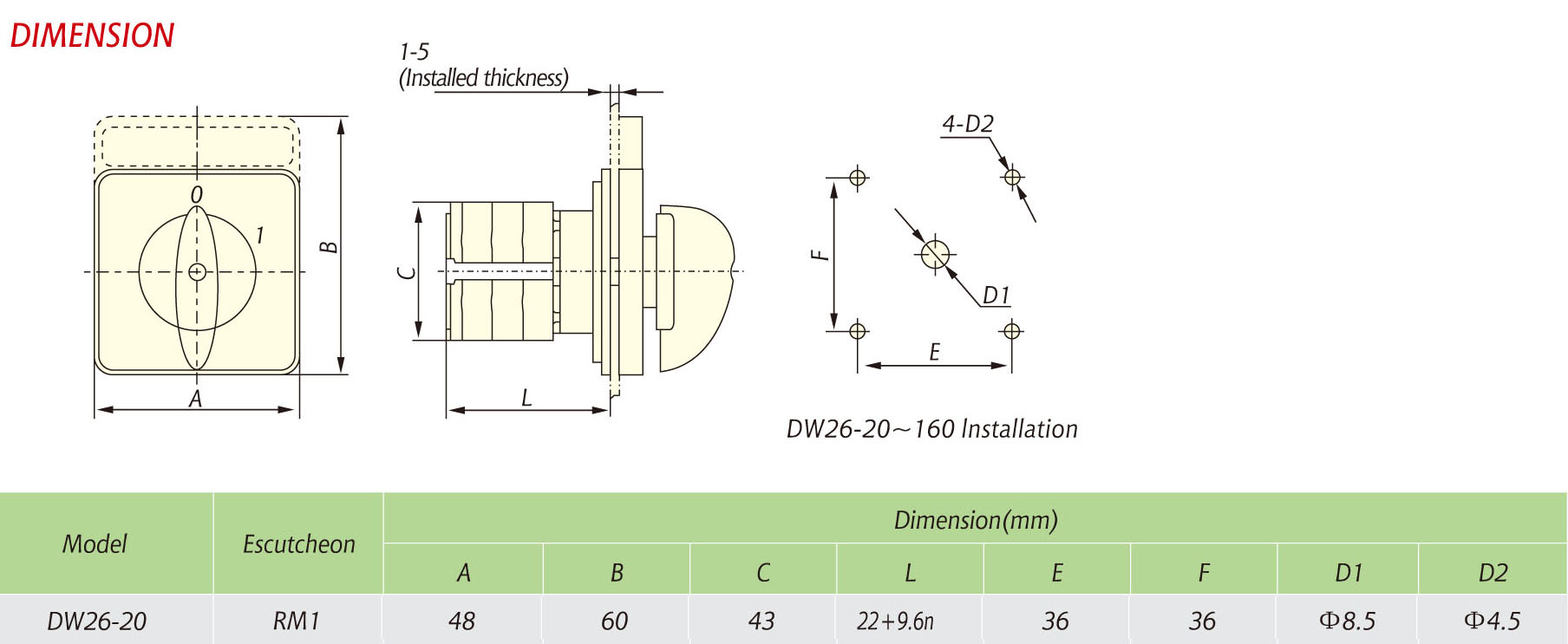 DW26-20-3+YH5-3 48X60mm Rotary Voltage Selector Switches - Buy switch ...